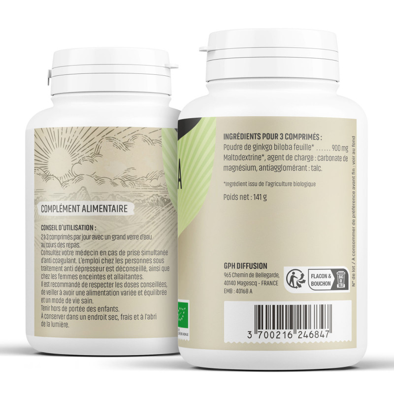 Ginkgo biloba Bio - 300 mg - 200 comprimés - 123gelules