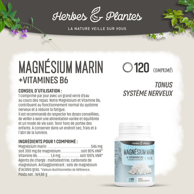 Magnésium marin + Vitamine B6 - 548 mg - comprimés - 123gelules
